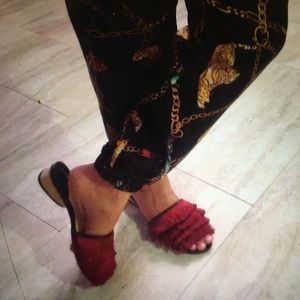 Shoes | New Fringe Sandals Slides Flats Red | Poshmark